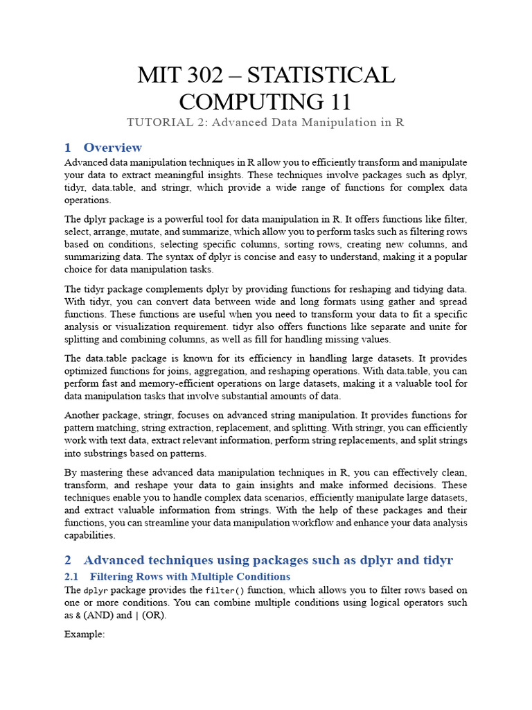 MIT 302 - Statistical Computing II - Tutorial 02 | PDF | Data | String (Computer Science)