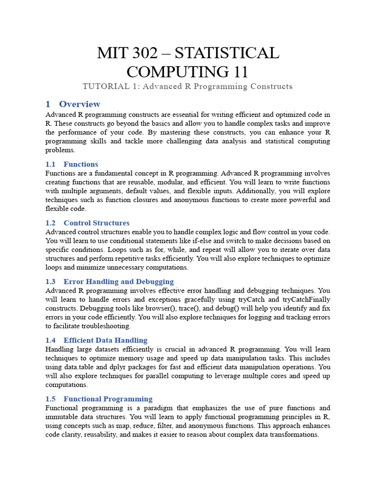 Mit 302statistical Computing Iitutorial 01 Pdf Computer Programming Control Flow 8262
