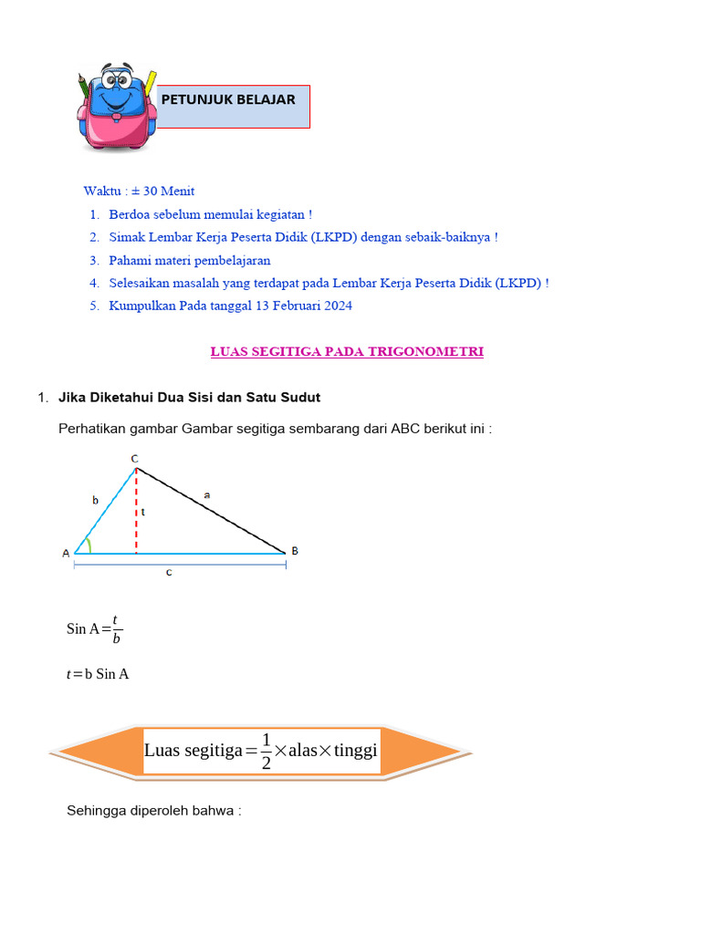 Trigonometri - Luas Segitiga - 092300 | PDF | Metode & Bahan Ajar ...