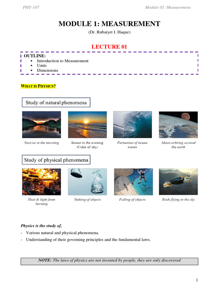 LECTURE (NOTE) - Module 01 - Measurement | PDF | Acceleration | Significant Figures