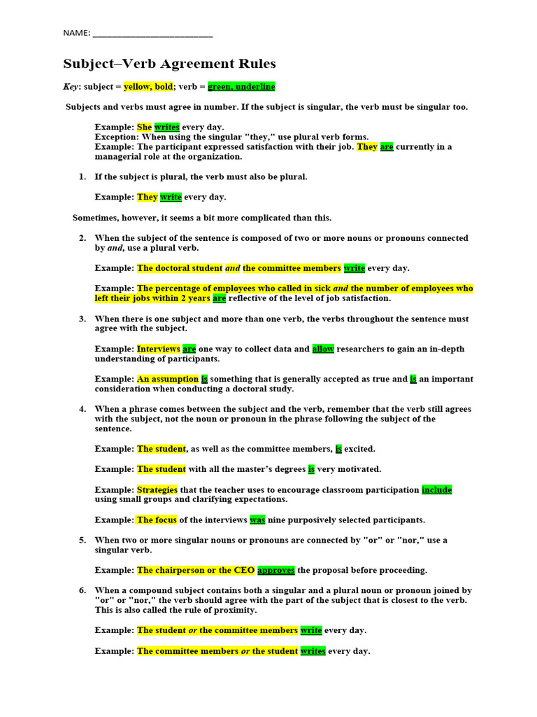 SUBJECT AND VERB AGREEMENT RULES 2 | PDF | Grammatical Number | Plural