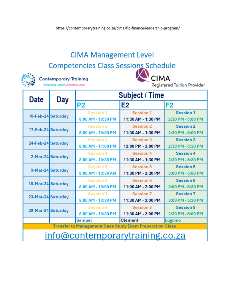 CIMA Management Level Competencies Class Schedule February Cohort | PDF