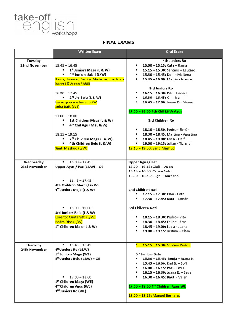 Final Exam Schedule November 2023 | PDF