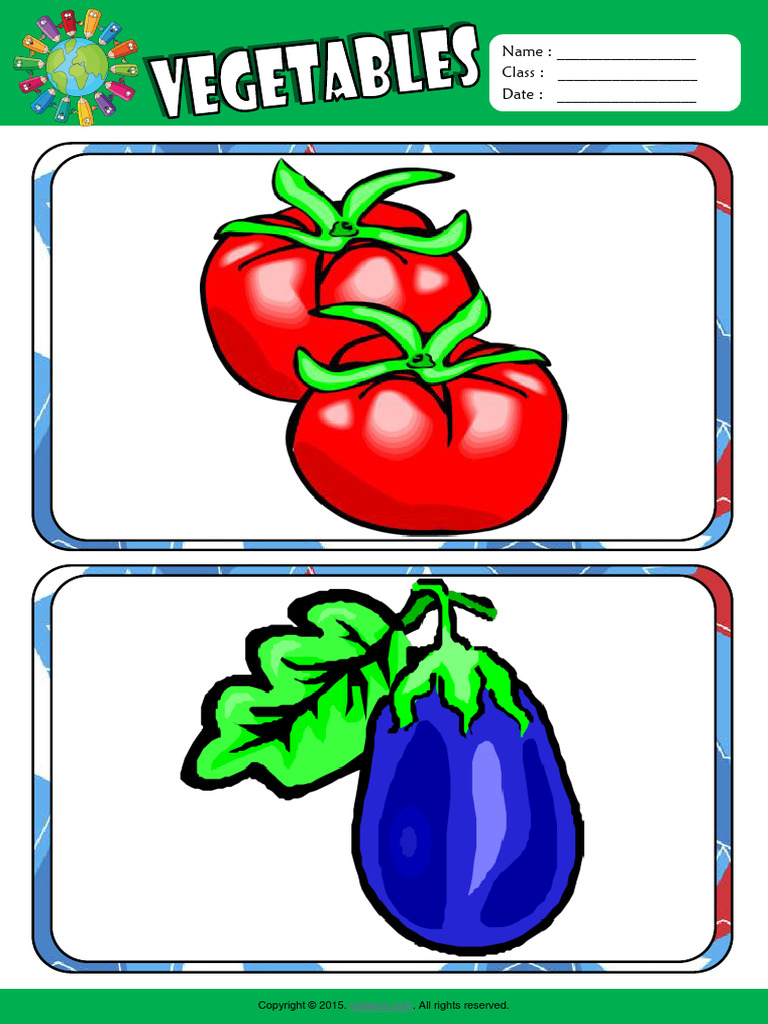 vegetables esl vocabulary flashcards for kids | PDF