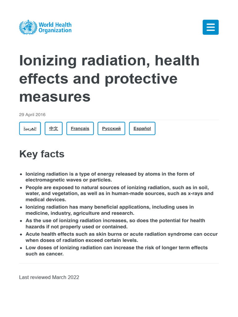 Ionizing Radiation, Health Effects and Protective Measures | PDF | Ionizing Radiation ...