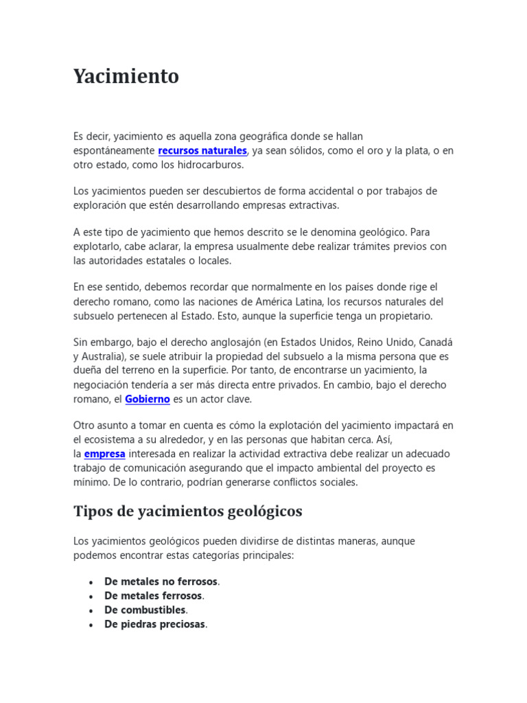 Yacimiento | PDF | Mineral | Minería