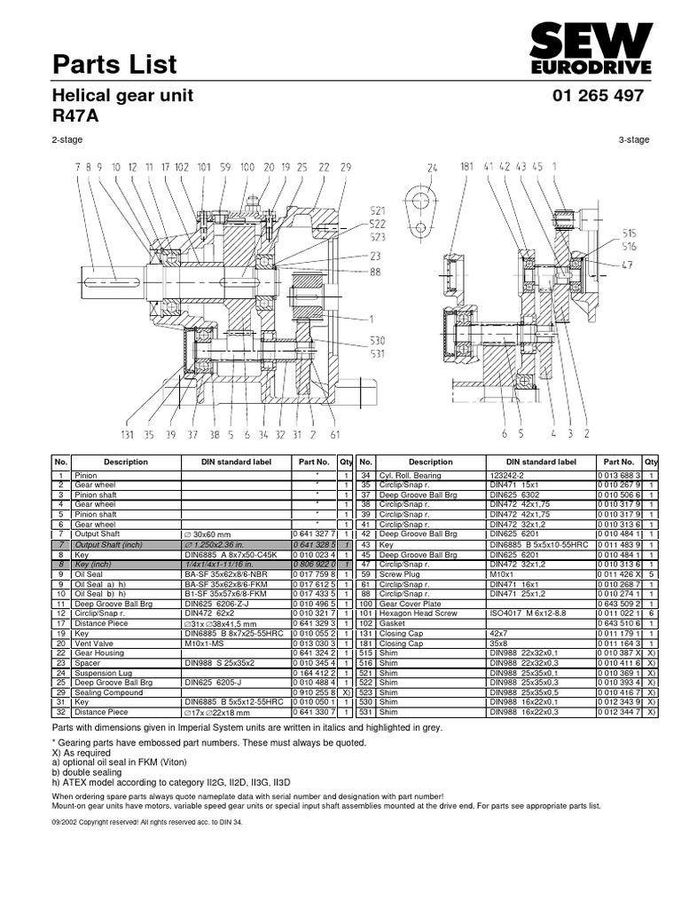 SEW R47 Parts List | PDF | Gear | Mechanical Engineering