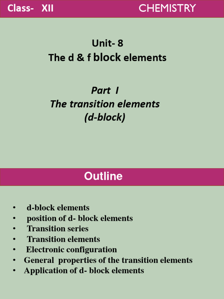 D Block Elements Part 2 | PDF | Transition Metals | Chemical Compounds