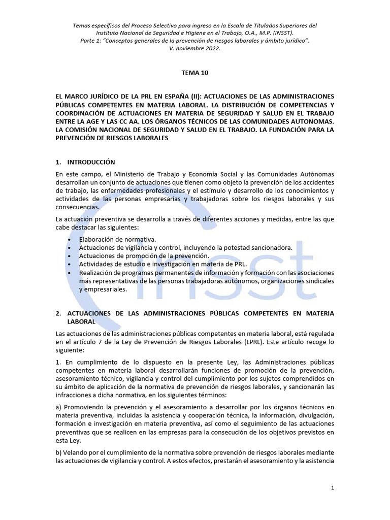 Tema 10. Marco Jurídico de La PRL (II) | PDF | Gobernancia | Gobierno