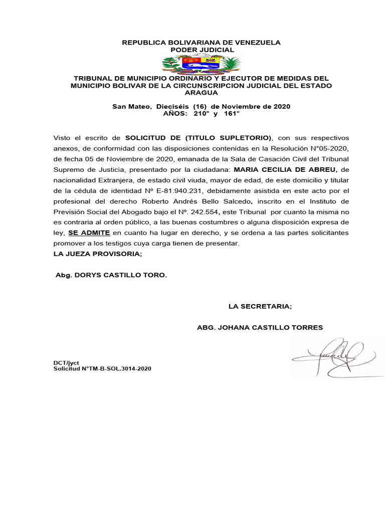 Luis Solicitud Titulo Supletorio Exp. # TM-3014-2020 | PDF | Venezuela | Documento de identidad