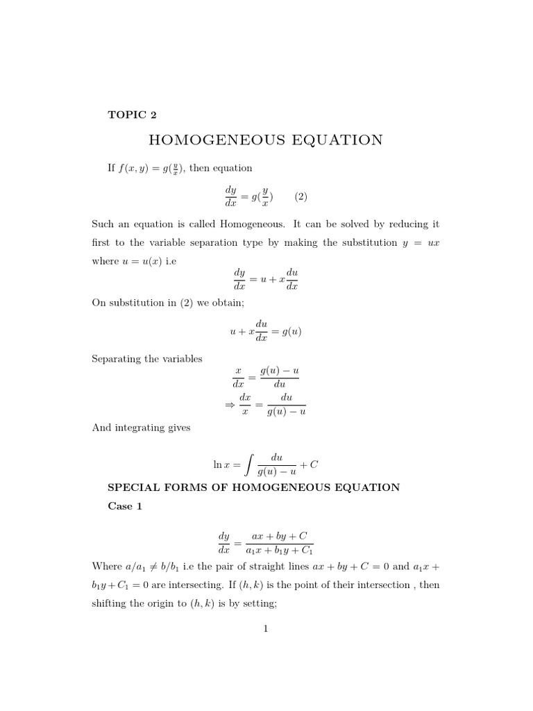 Ode Topic 2 Notes Pdf Equations Subtraction