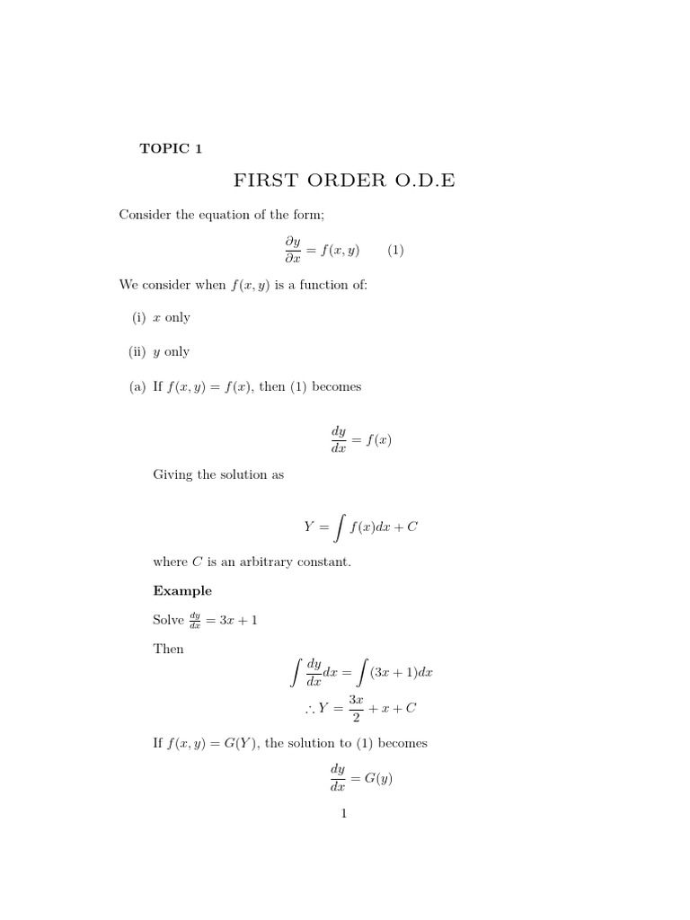 First Order ODE Solutions Explained | PDF | Mathematical Objects ...