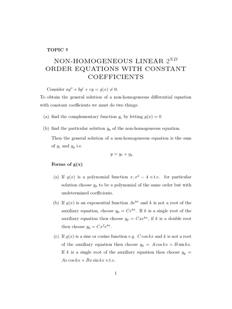 Ode Topic 7 Notes Pdf Equations Subtraction