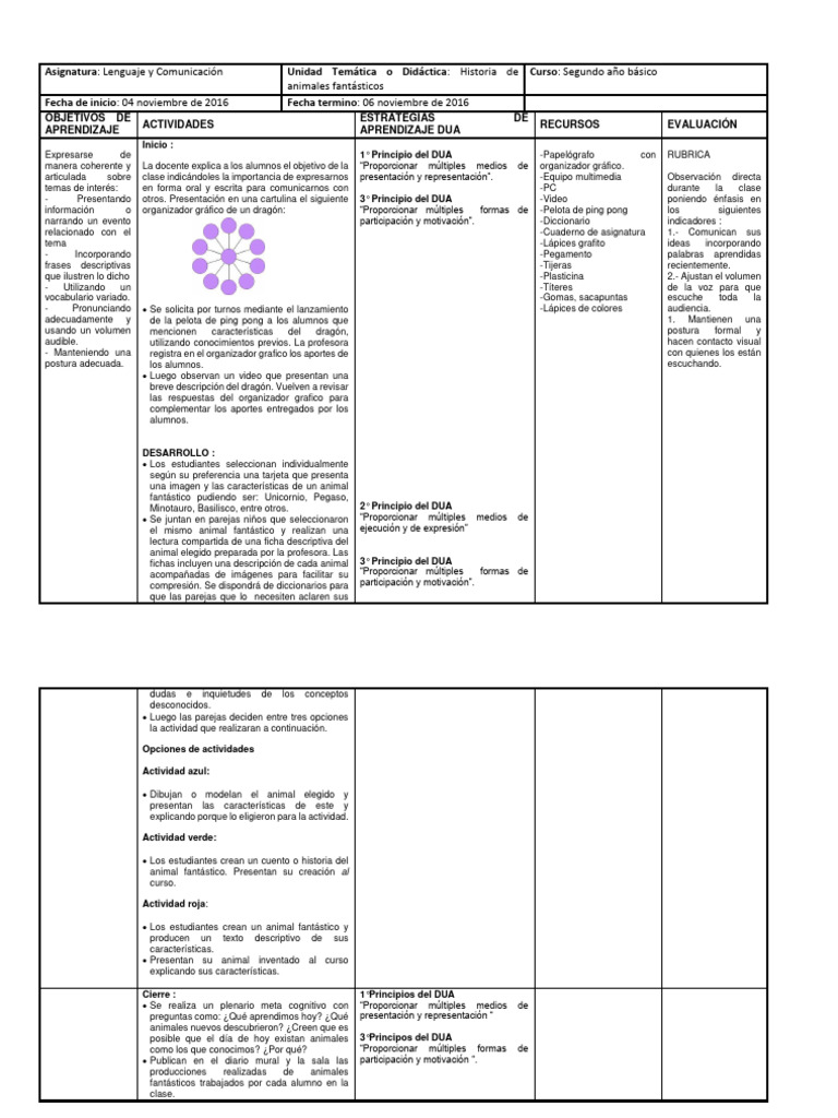 Ejemplo planificación DUA | PDF | Aprendizaje | Cognición