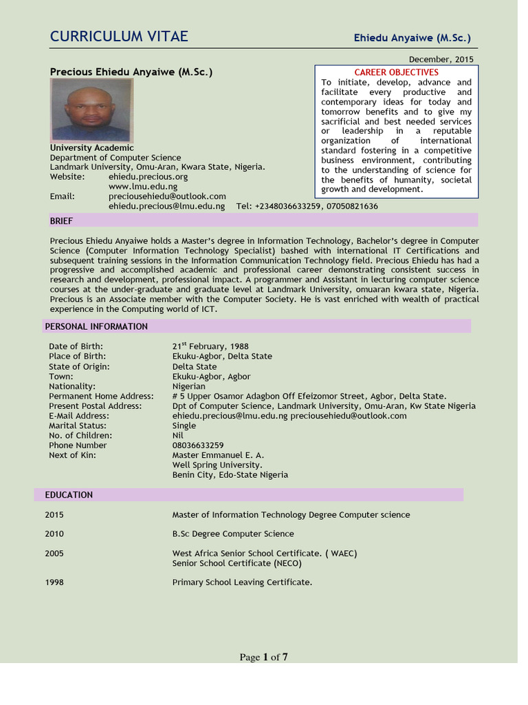 Anyaiwe - Ehiedu - Precious CV | PDF | Computer Security | Security