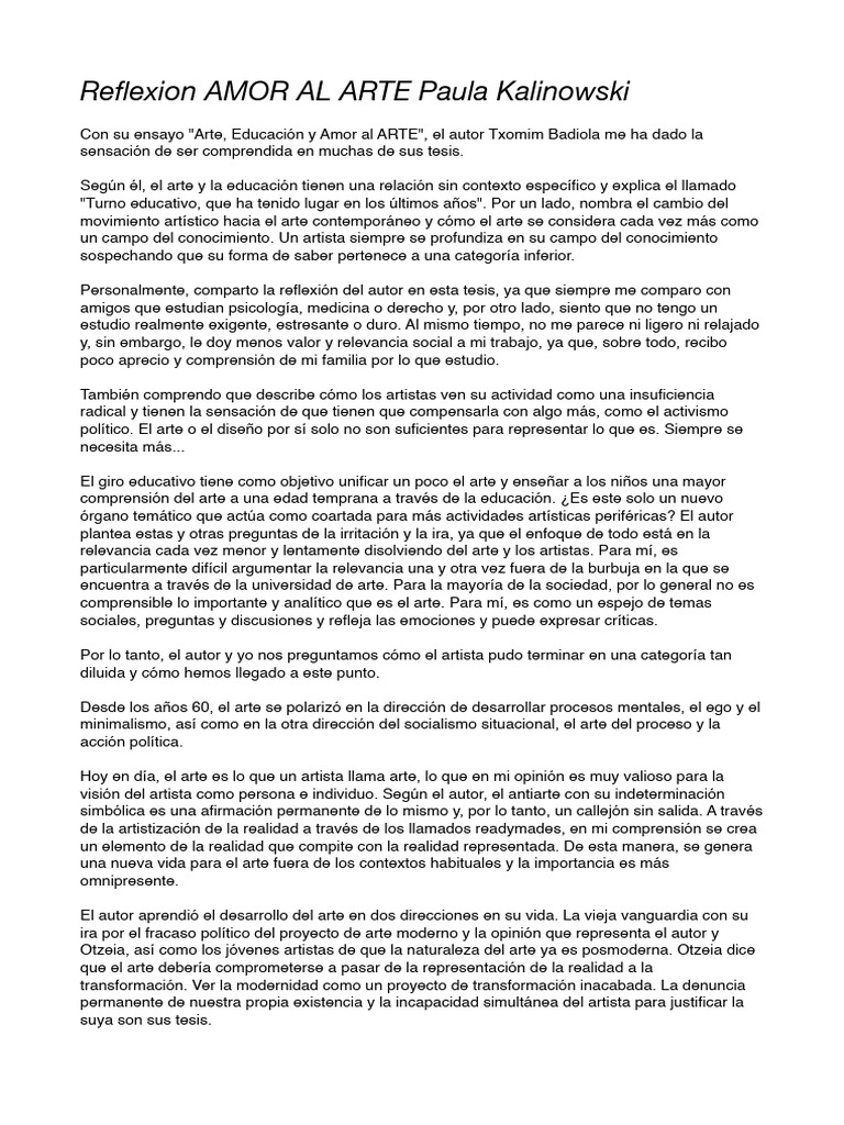 El Arte y su Relevancia Educativa | PDF | Amor | Conocimiento