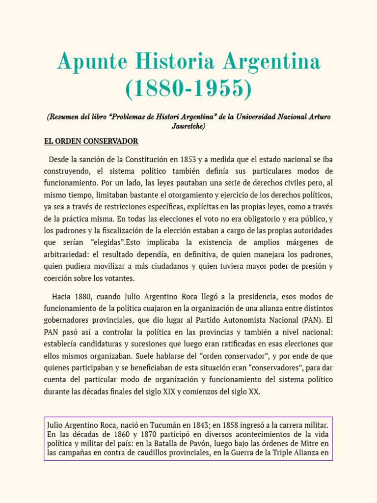 Apunte Historia Argentina (1880-1955) | PDF | Argentina