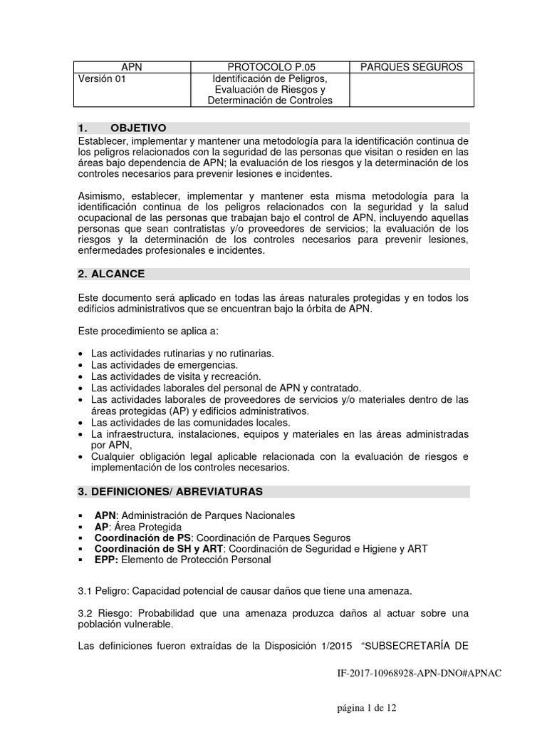 Protocolo P.05 Identificacion de Peligros, Evaluacion de Riesgos y Determinacion de Controles ...