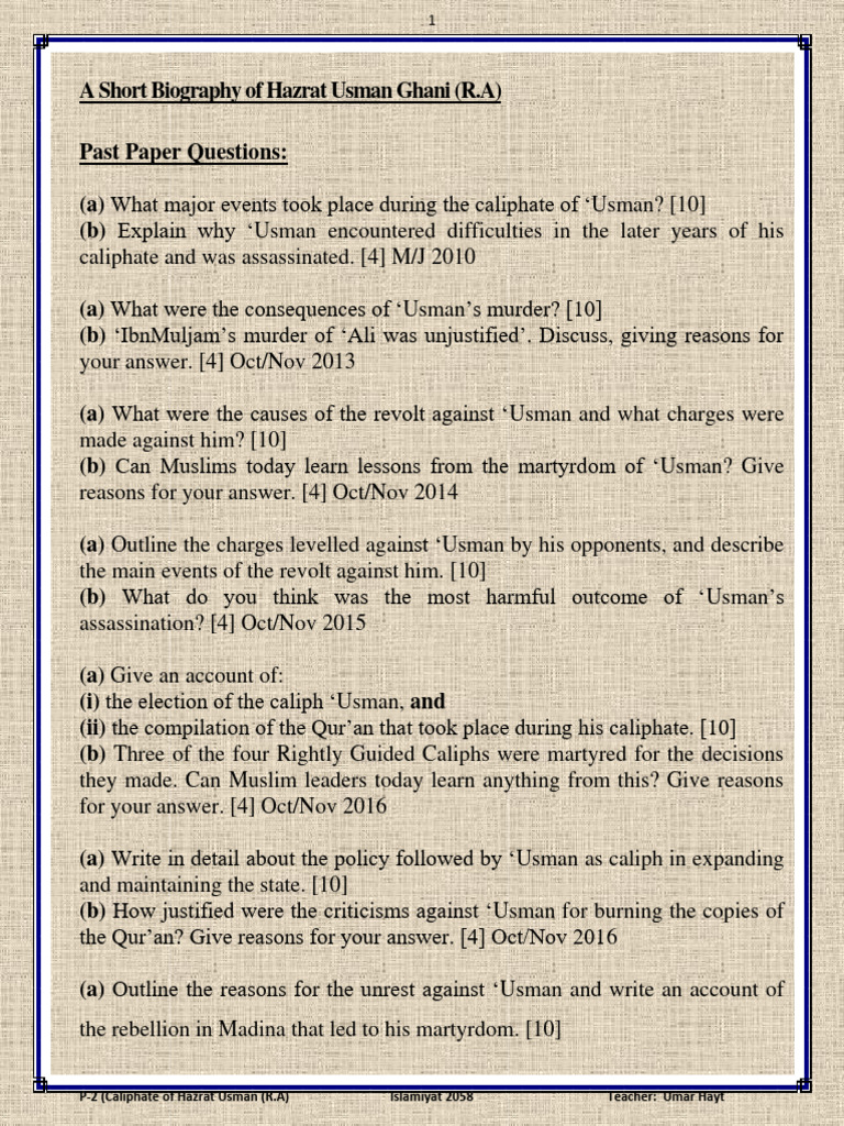 Hazrat Usman (R.A) (1) | PDF | Umar | Ali