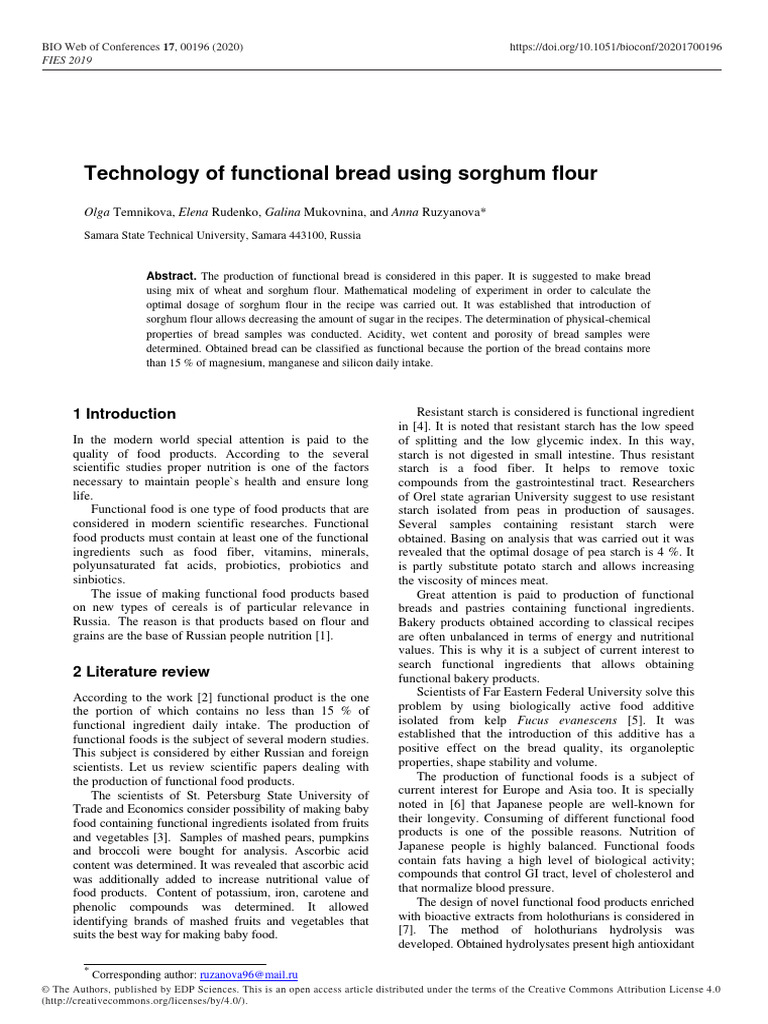 Technology of Functional Bread Using Sorghum Flour | PDF | Breads ...