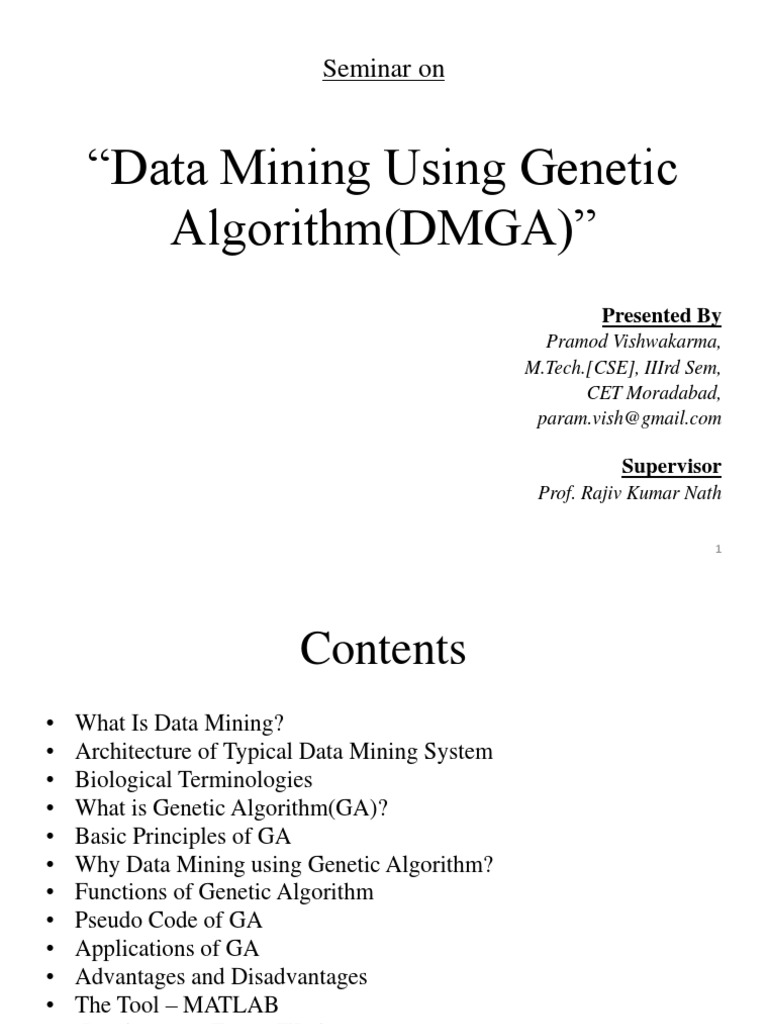 Data Mining Using Genetic Algorithm Genetic Algorithm Fitness Biology