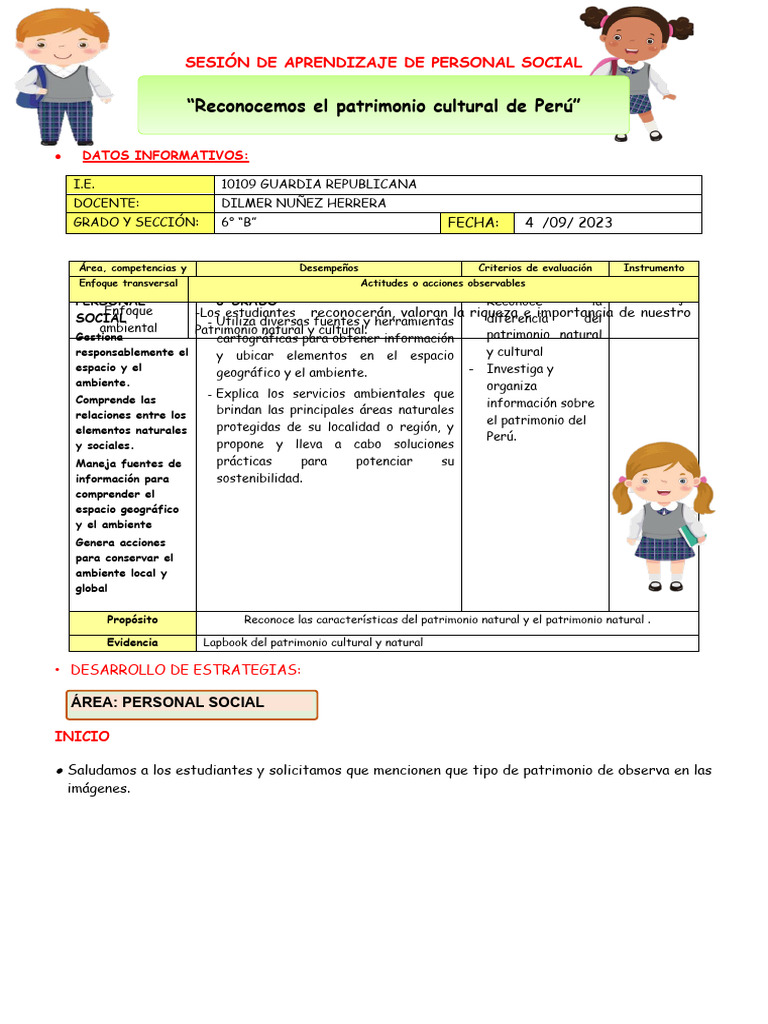 Sesión de Aprendizaje de Personal Social | PDF | Patrimonio cultural | Perú Sesión de Aprendizaje de Personal Social | PDF | Patrimonio cultural | Perú