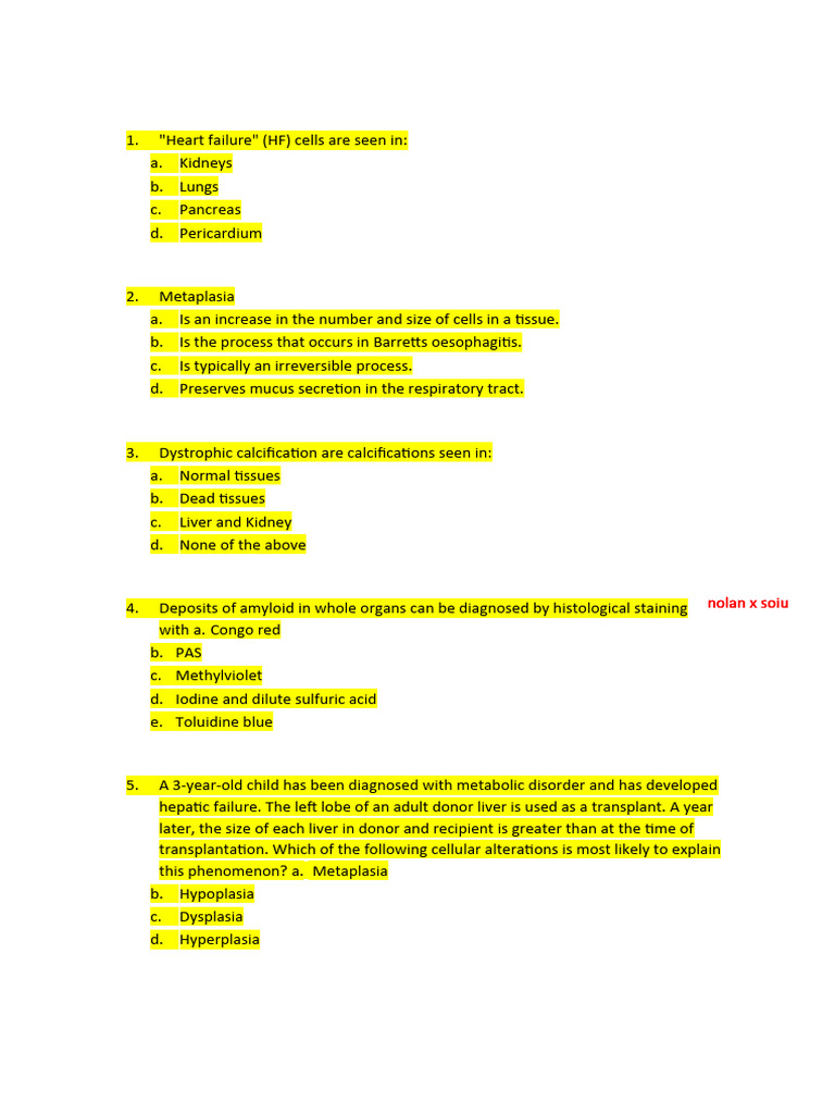 Pathology Quiz for Medical Students | PDF | Inflammation | Neoplasms