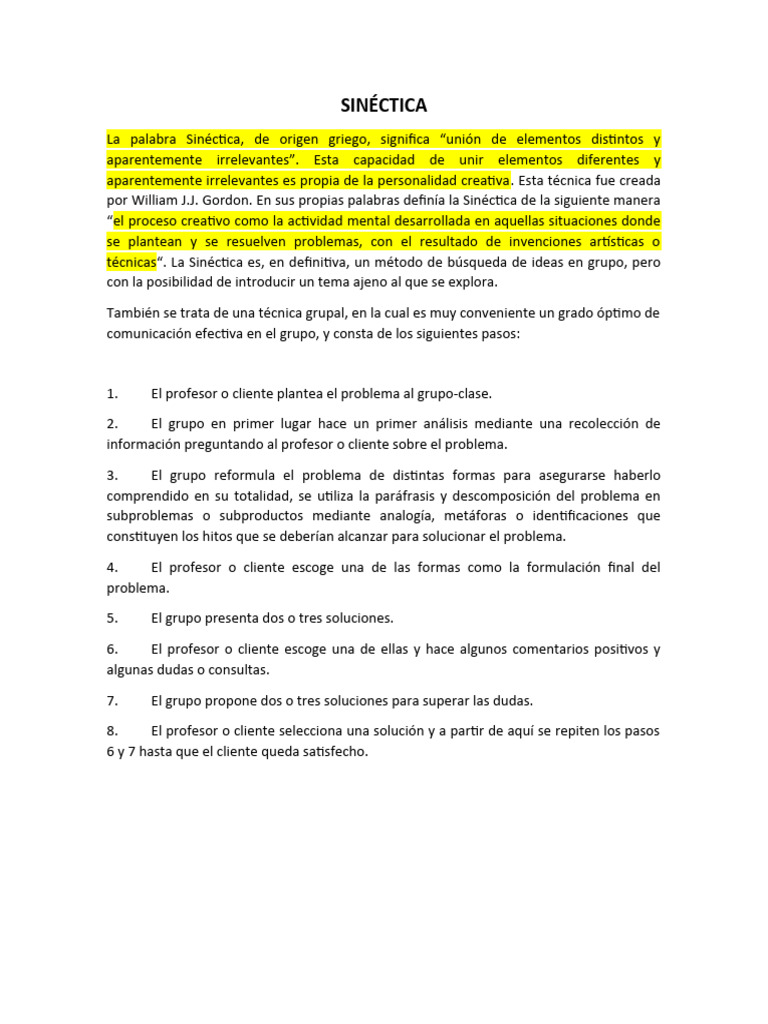 Técnica de Sinéctica para Creatividad | PDF | Analogía | Pensamiento