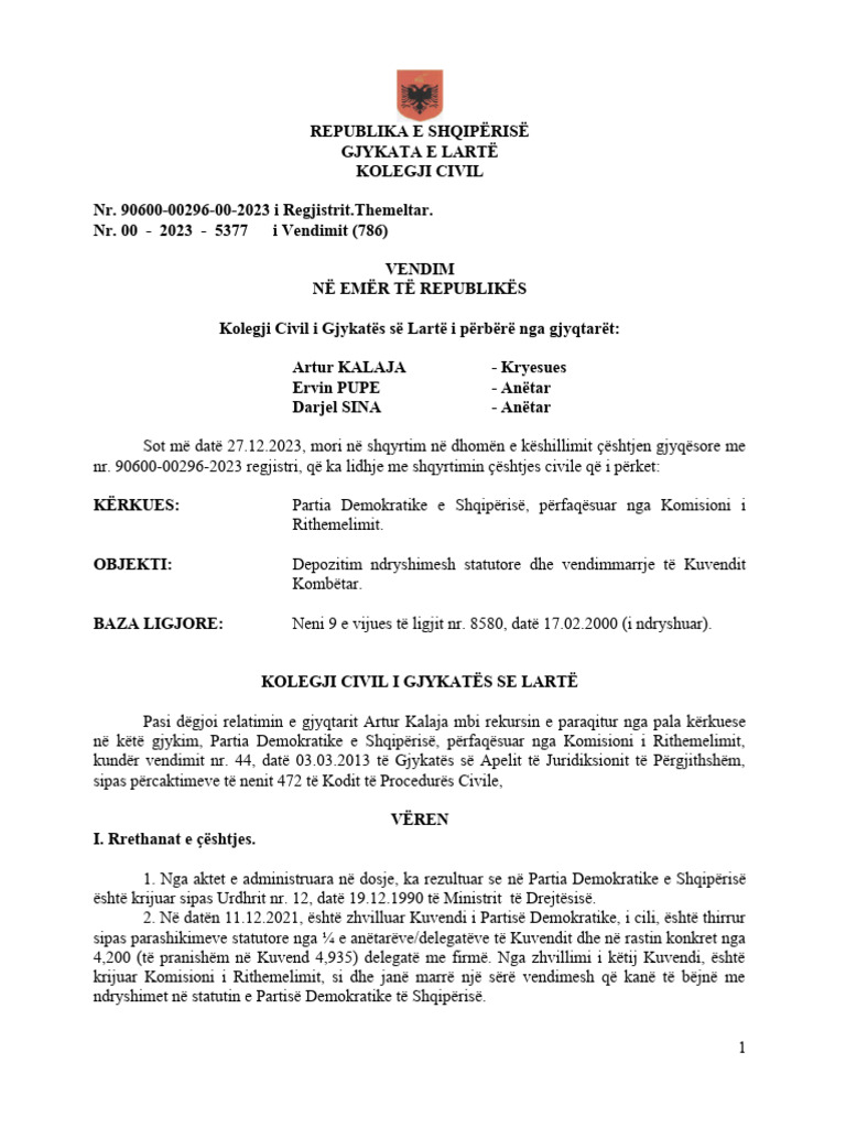 Vendimi Partia Demokratike | PDF