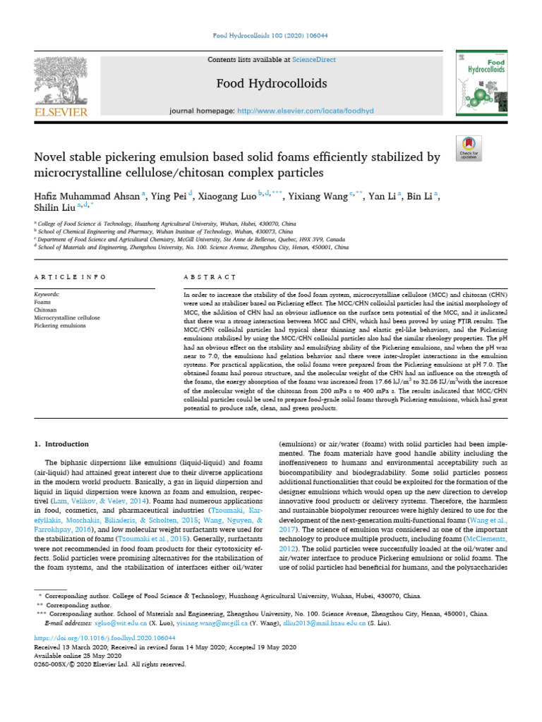 Food Hydrocolloids: Hafiz Muhammad Ahsan, Ying Pei, Xiaogang Luo ...