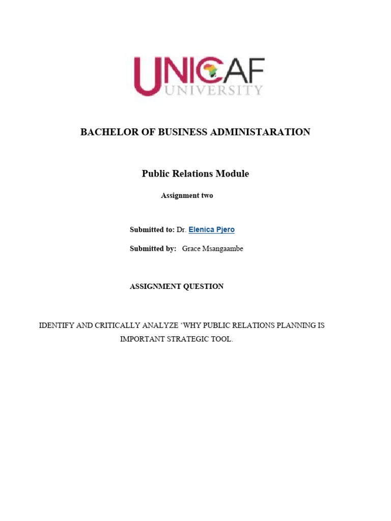 Grace Msanggambe PR Assignment | PDF | Public Relations | Communication