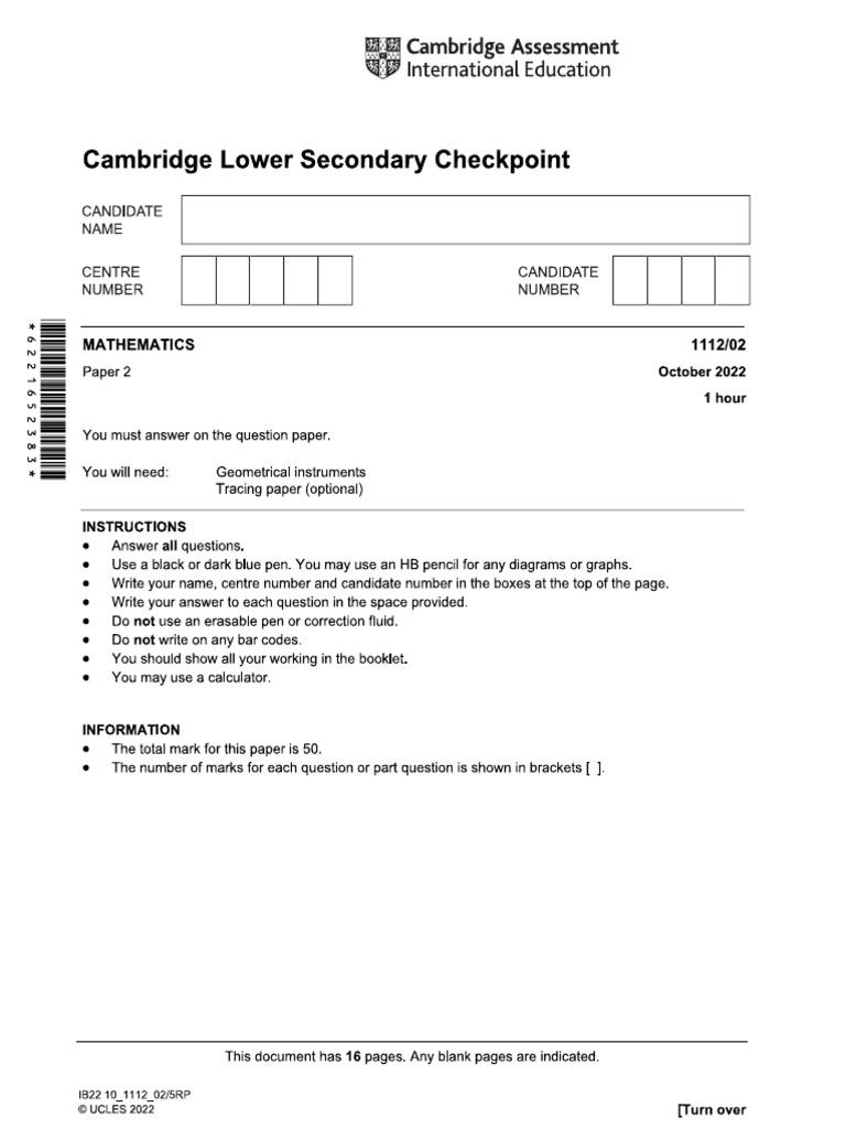 Checkpointpaper 2 Maths | PDF