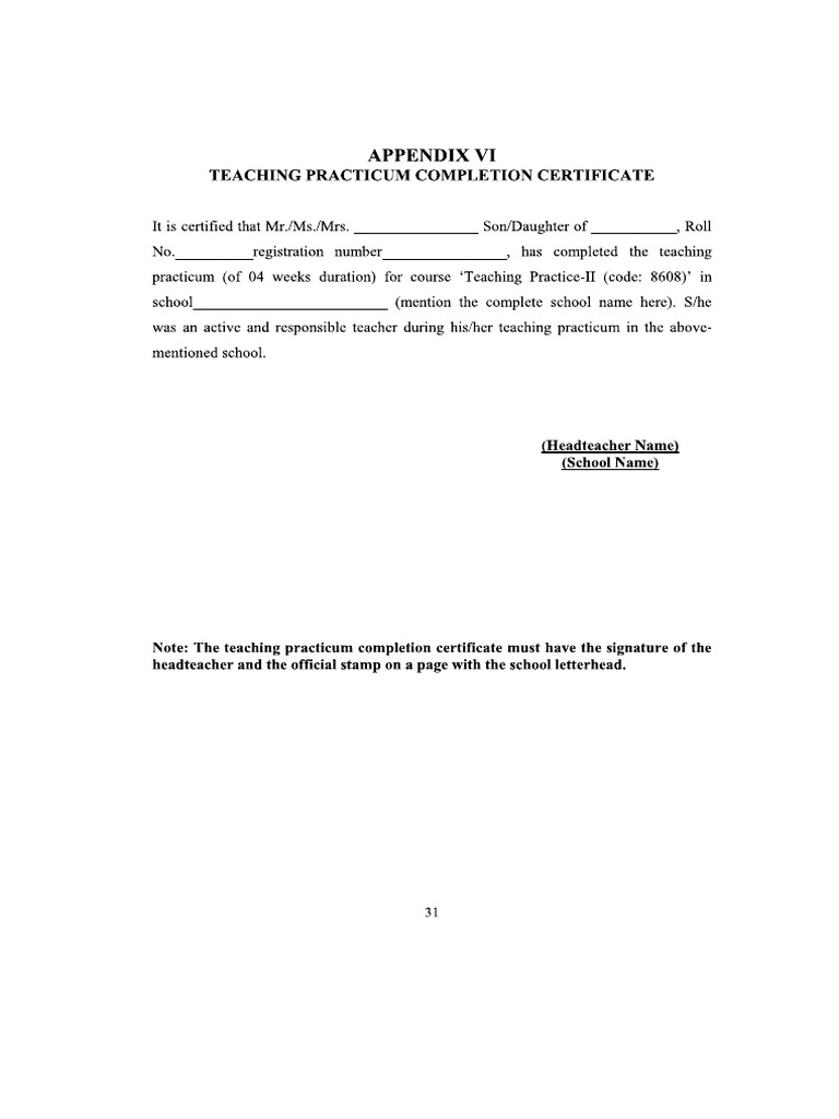 Teaching Practicum Completion Certificate 3 Pdf