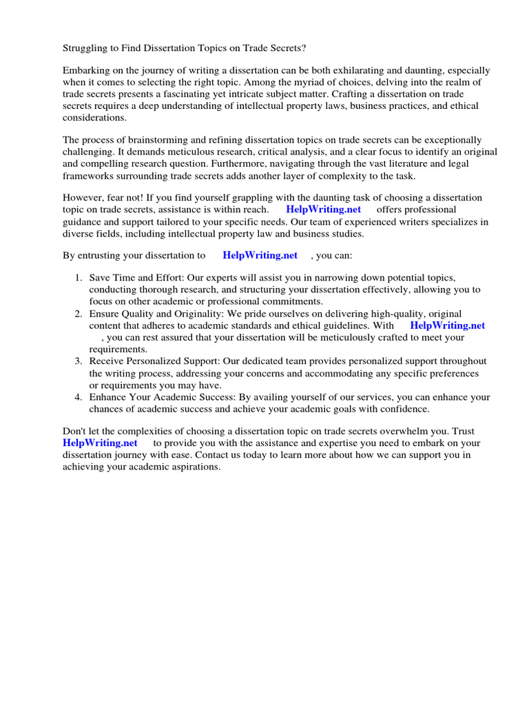 Dissertation Topics On Trade Secrets | PDF | Thesis | Labour Economics