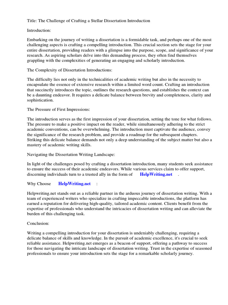 How to Write a Good Introduction for Your Dissertation | PDF | Thesis ...