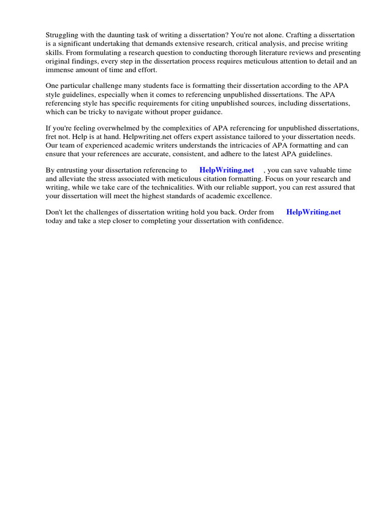 Apa Reference Unpublished Dissertation | PDF | Thesis | Citation