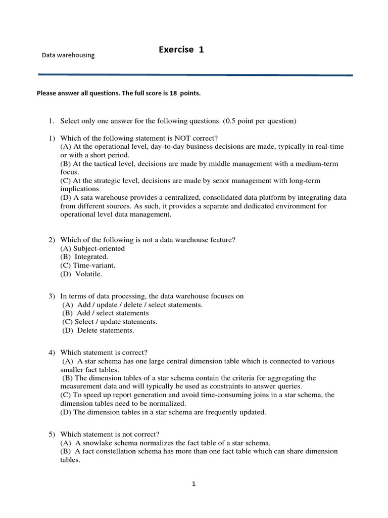 2024 Honework 01 Questions | Download Free PDF | Data Warehouse | Data Management