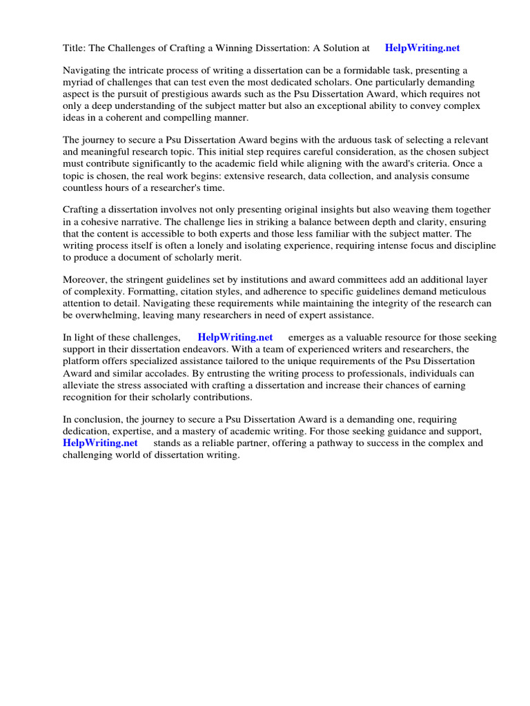 Psu Dissertation Award | PDF | Thesis | Doctor Of Philosophy