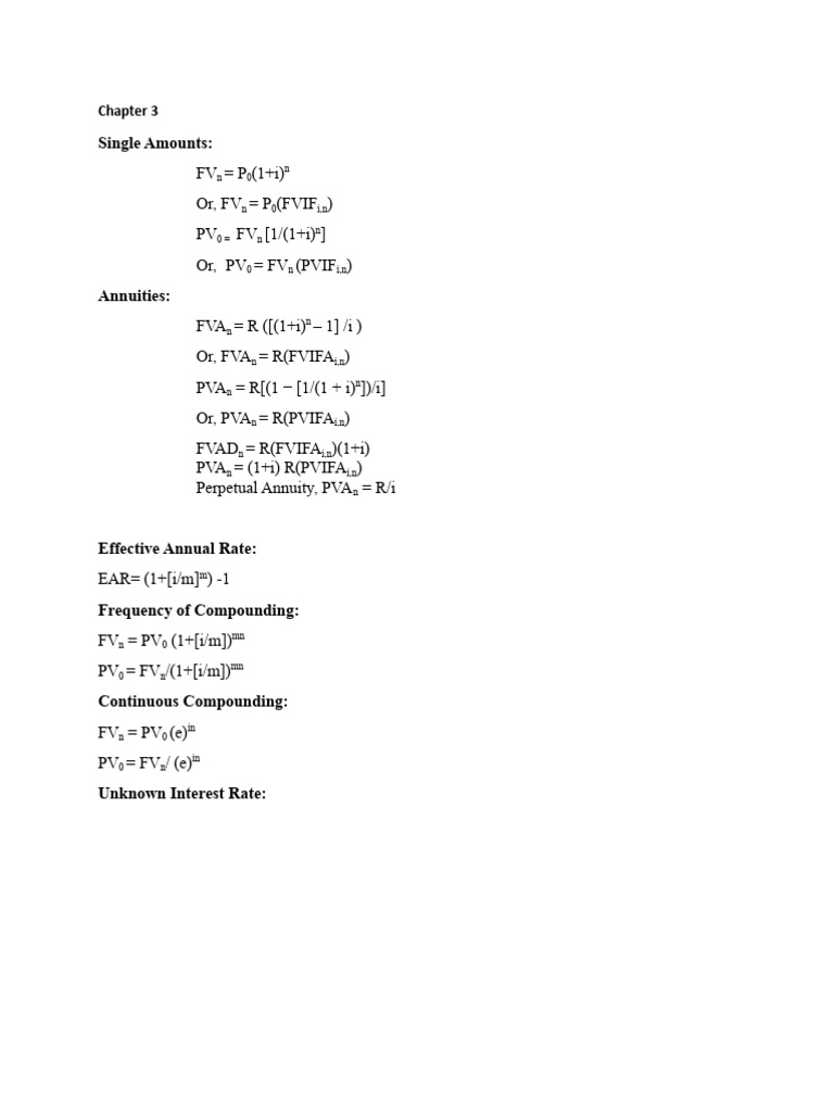 Fin All Formula Docx 1 PDF Diversification Finance Standard