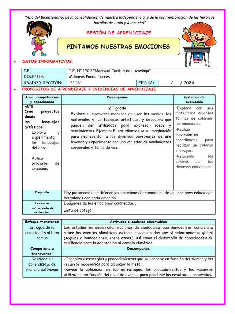 2º U1 s2 Sesion d5 Arte Pintamos Nuestras Emociones | PDF | Evaluación ...