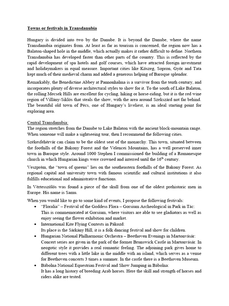 Towns or Festivals in Transdanubia | PDF | Travel