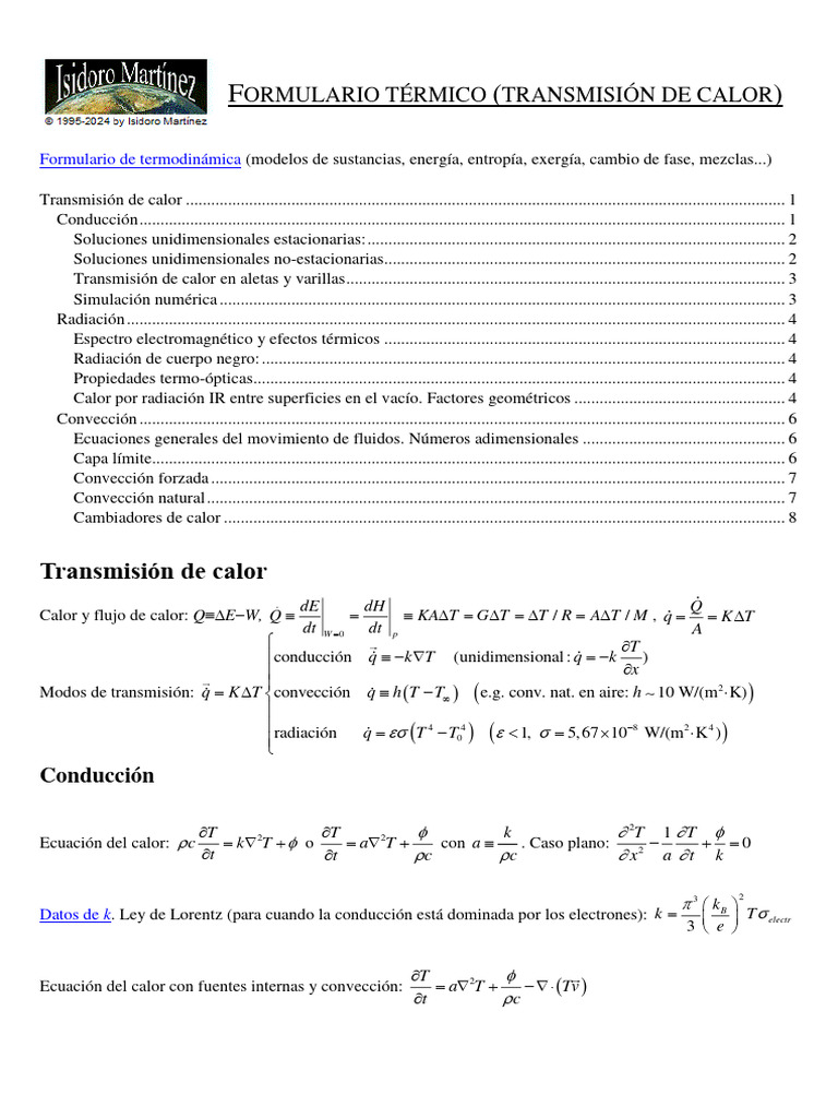 Formulario Q | PDF | Transferencia de calor | Conduccion termica