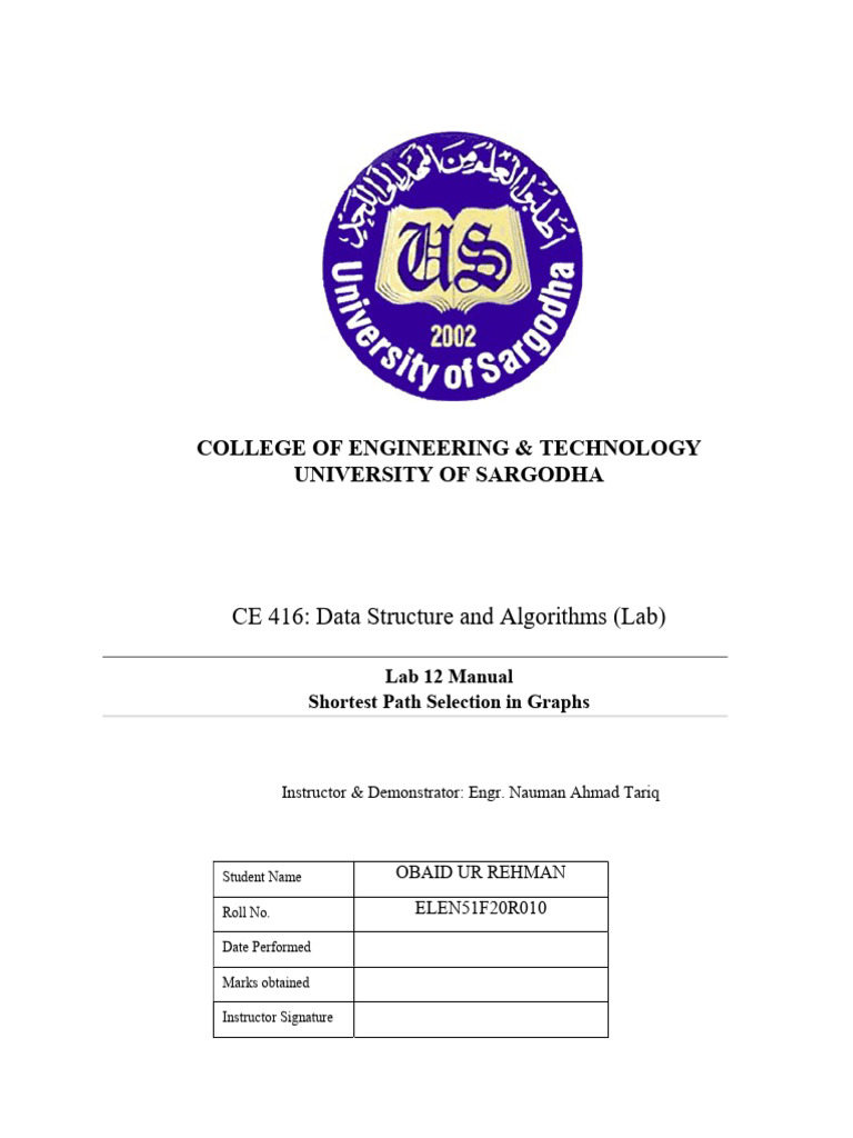 DSA Lab 12 | PDF | Algorithms | Graph Theory