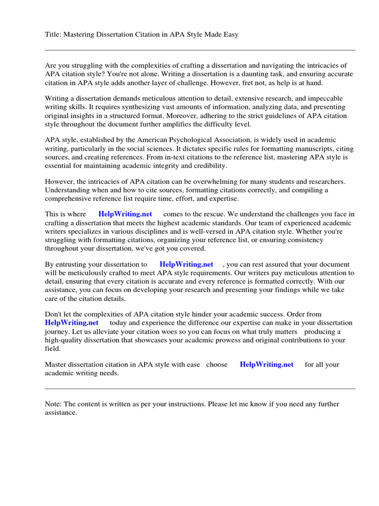 Dissertation Citation Apa Style | PDF | Apa Style | Citation