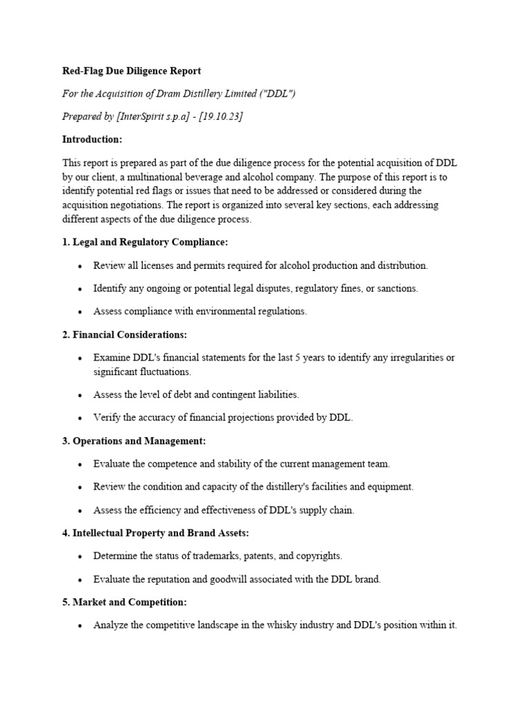 Red Flag Due Dilligence Report | PDF | Due Diligence | Mergers And ...