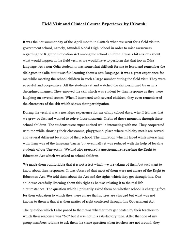 Field Visit Experience - Utkarsh Raj | PDF | Teachers