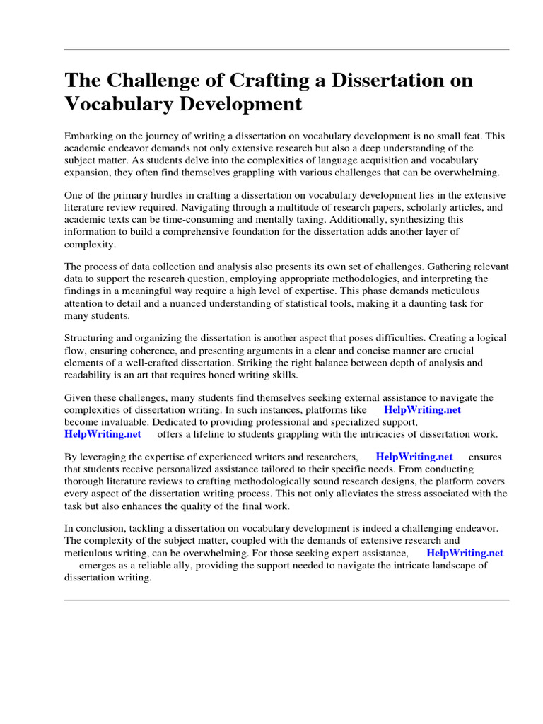 Dissertation On Vocabulary Development | PDF | Thesis | Essays