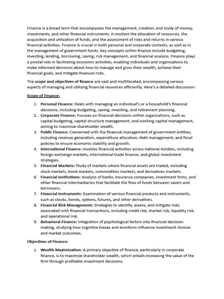 Scope of Finance | PDF | Discounted Cash Flow | Investing