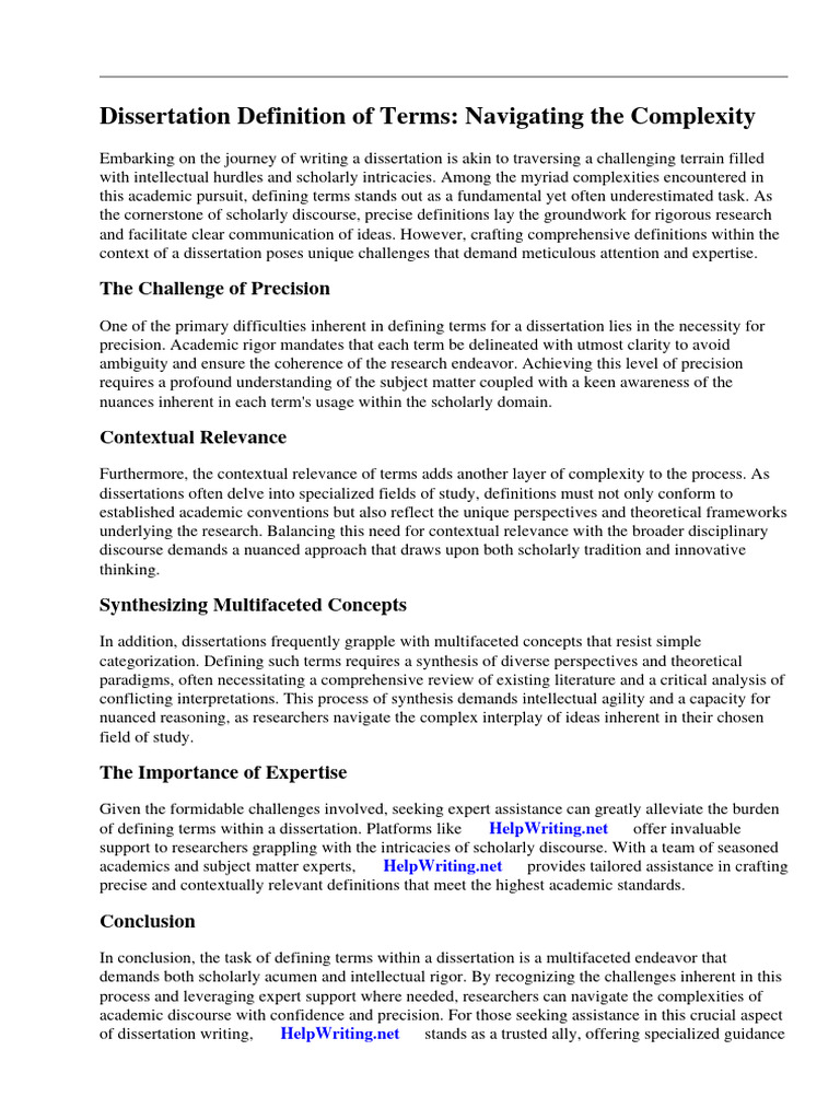 Dissertation Definition of Terms | PDF | Thesis | Essays