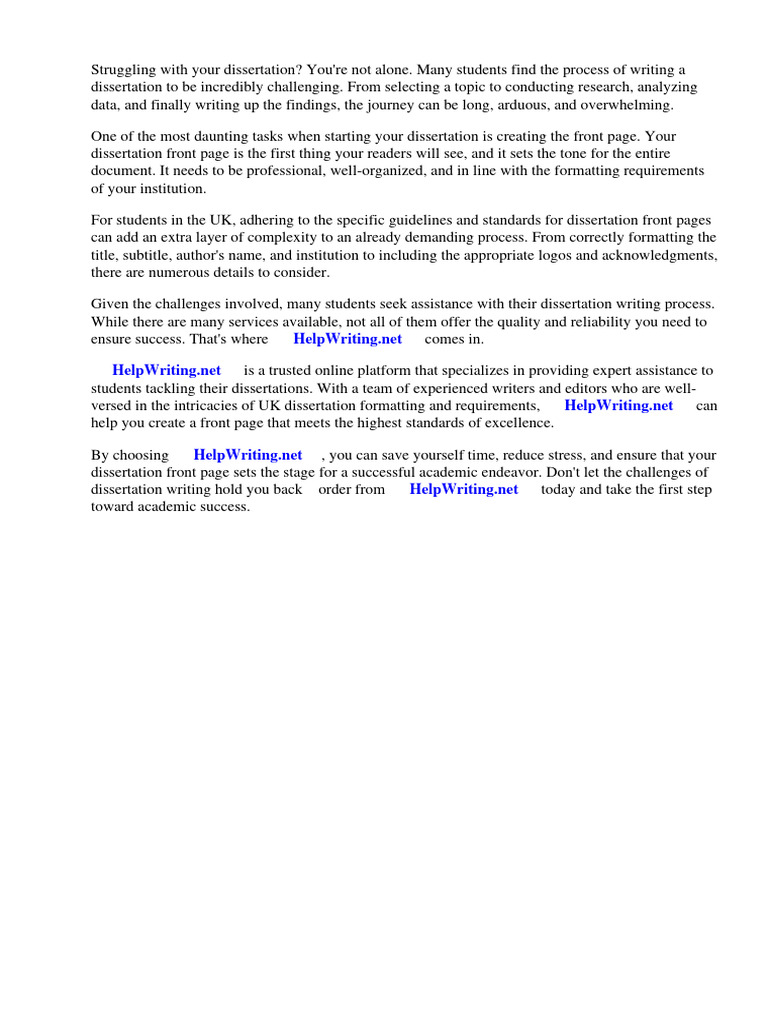 Dissertation Front Page Example Uk | PDF | Thesis